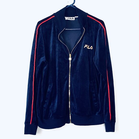 Fila | Jackets & Coats | Fila Track Suit Jacket Xl Blue Velour Gold ...